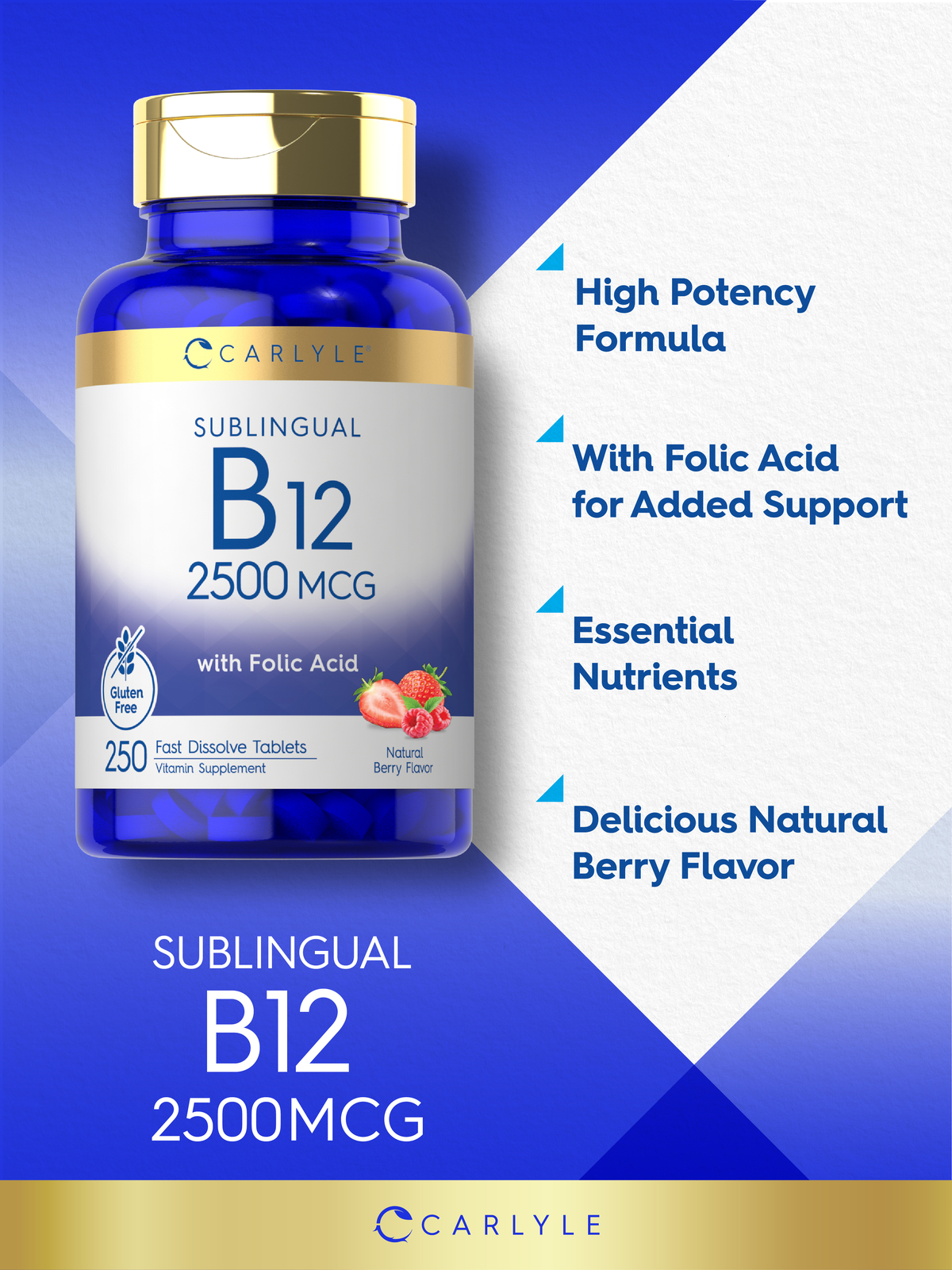 Vitamin B12 Sublingual 2500 mcg | 250 Fast Dissolve Tablets | by ...