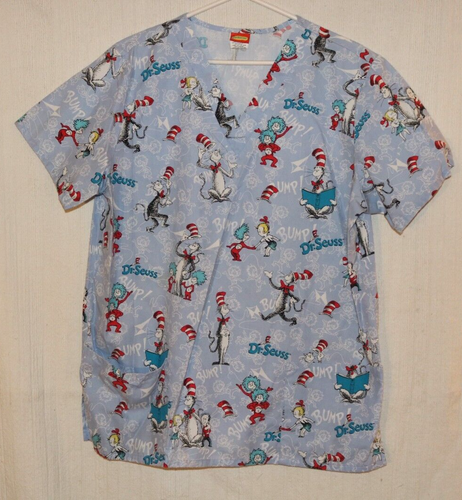 DR. SEUSS Scrub Top, CAT IN THE HAT, THING 1 & 2, Blue V-Neck, 2 ...