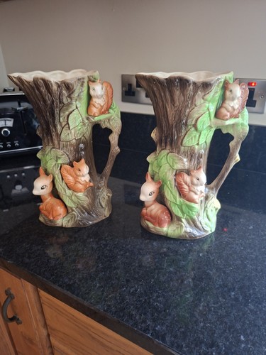 Pair Of Hornsea Eastgate Fauna Large Tree Shaped Jugs With Woodland ...
