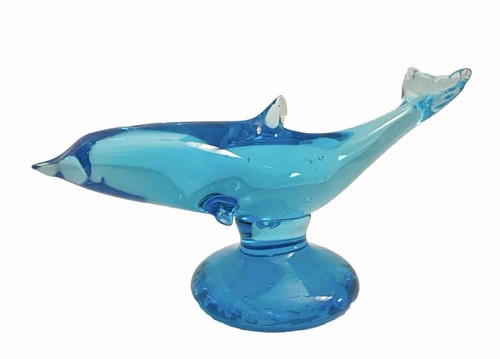 VTG Ron Ray Hand Blown Art Glass Blue Dolphin Figurine Paperweight ...