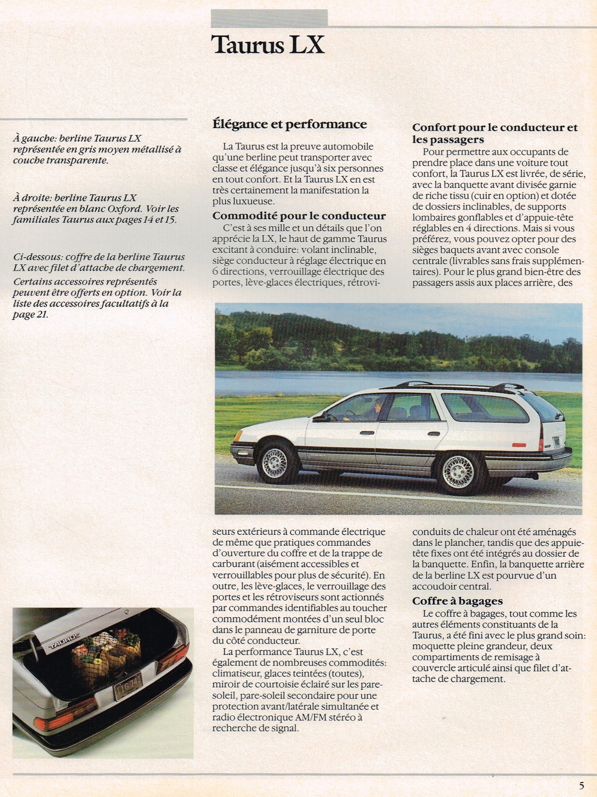 1987 FORD TAURUS CANADA Brochure w/Color Chart : MT5,GL,LX,L,Station ...