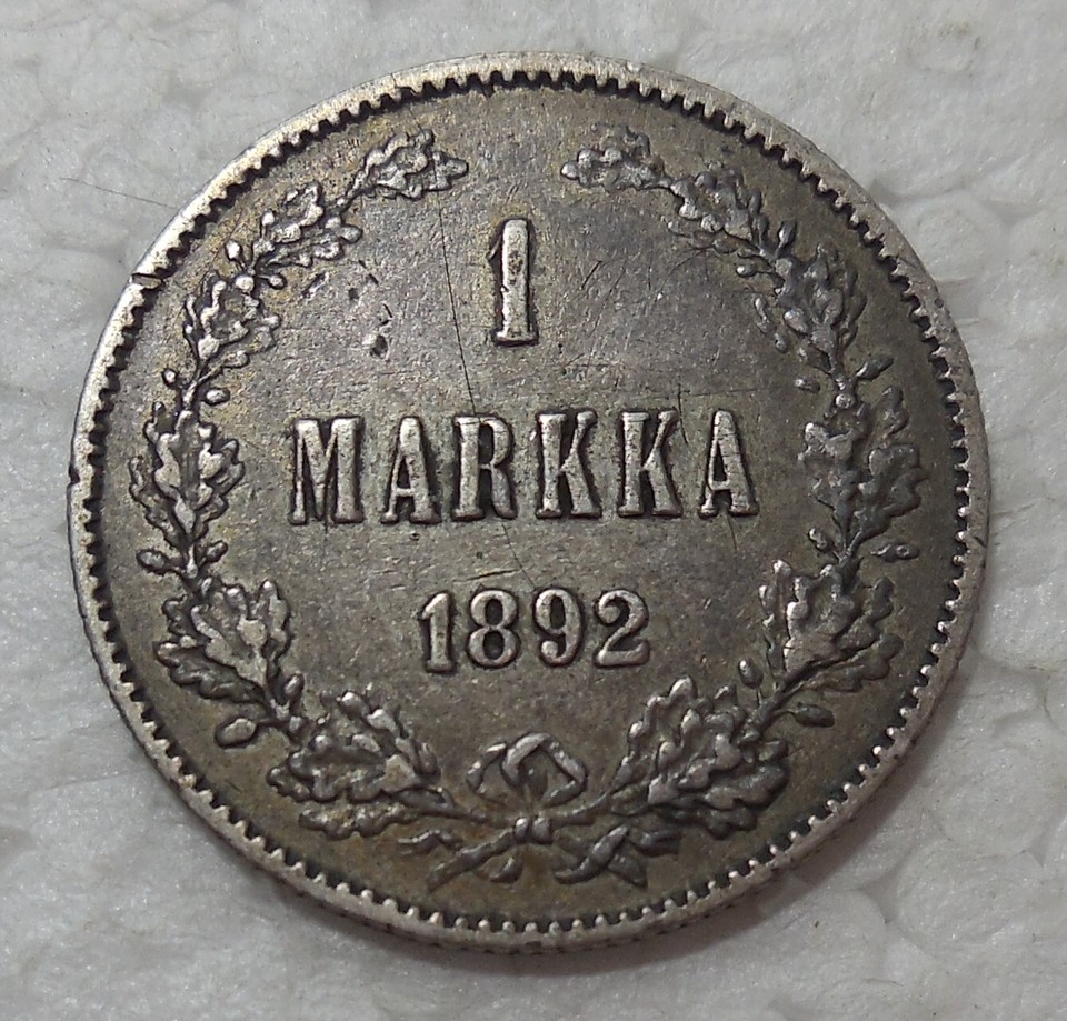 1892 L FINLAND 1 MARKKA SILVER COIN | eBay