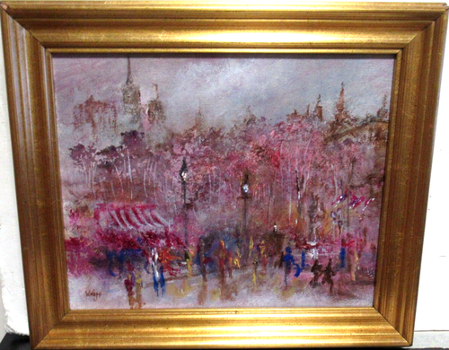 PAT WHIPP "STREET SCENE" ORIGINAL OIL ON CANVAS LANDSCAPE PAINTING WITH ...