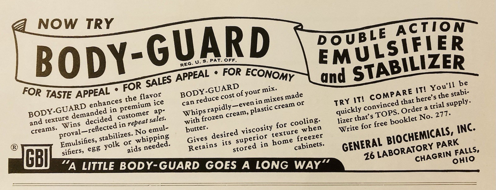 1948 AD.(PC4)~GENERAL BIOCHEMICALS CO. CHAGRIN FALLS, OHIO. ICE CREAM ...