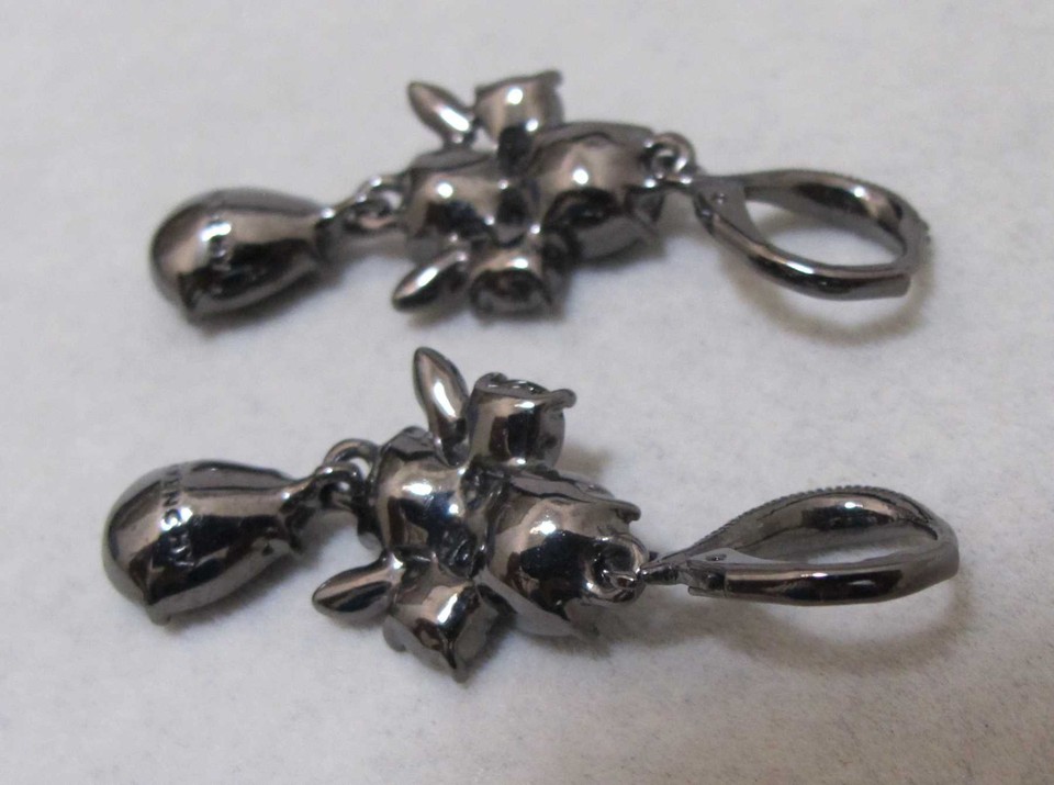 GIVENCHY Gun Metal Blue Grey Black Rhinestone Dangle Earrings Lever ...