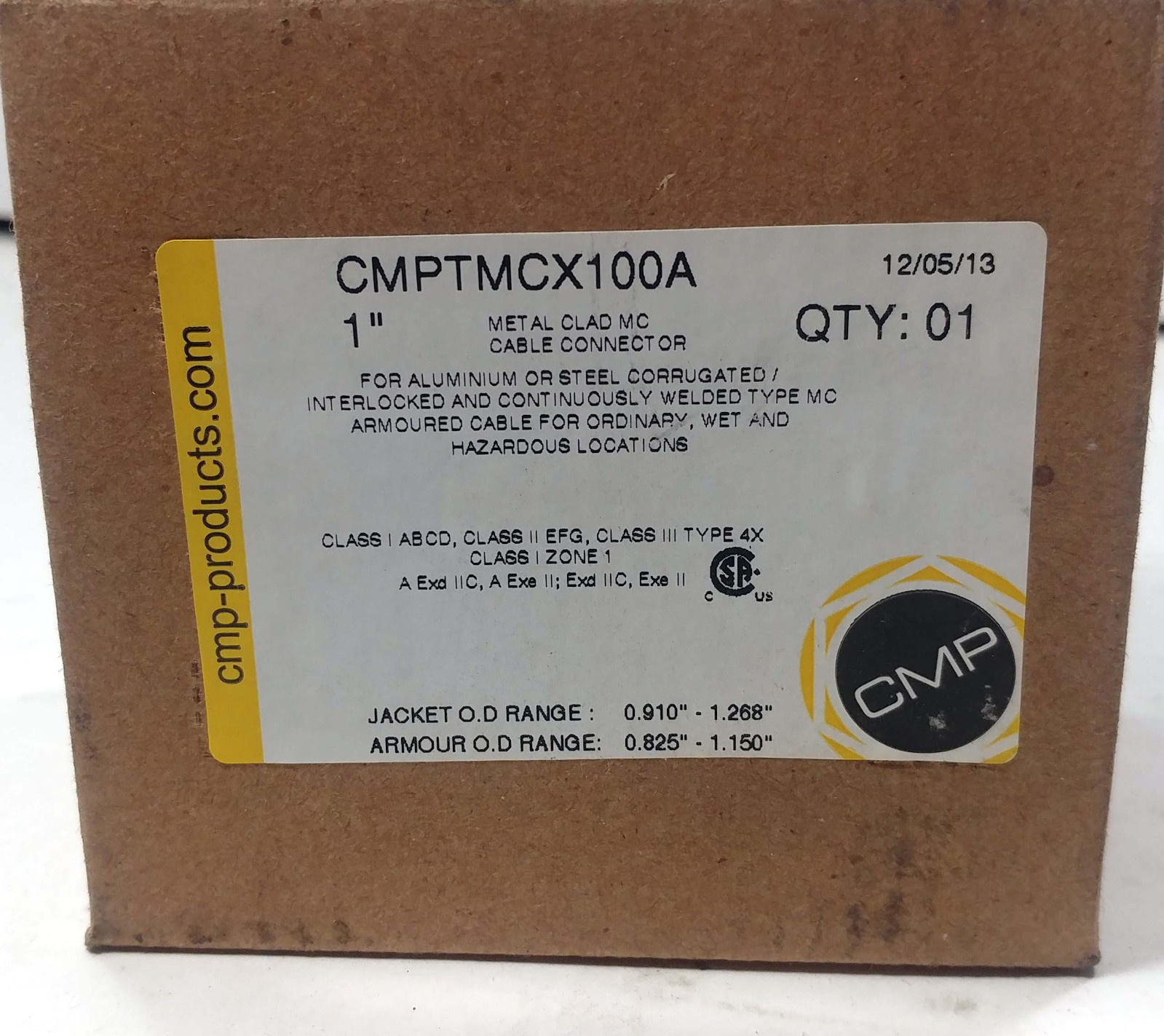 1 NEW APPLETON CMP TMCX100A 1' METAL CLAD MC CABLE CONNECTOR NIB **MAKE ...