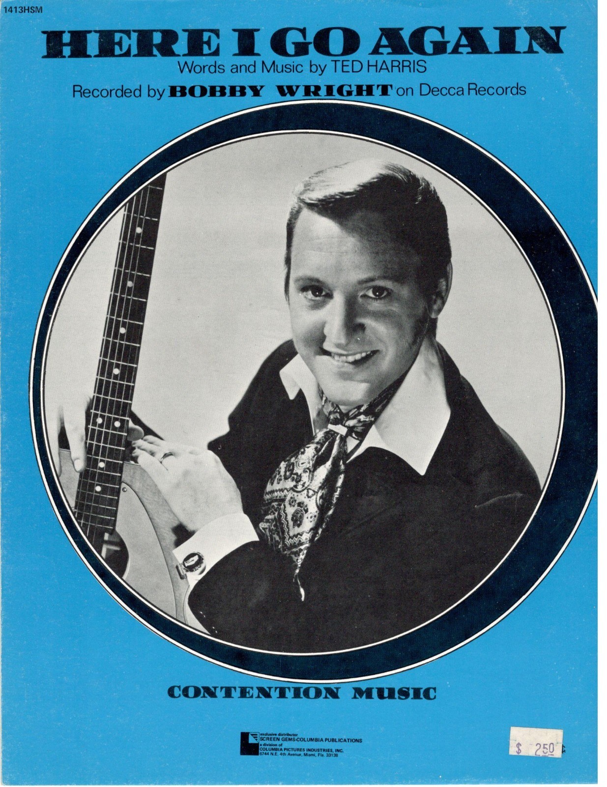 BOBBY WRIGHT-HERE I GO AGAIN-SHEET MUSIC-PIANO/VOCAL/GUITAR/CHORDS-1971 ...