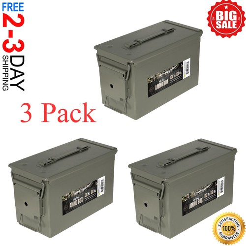 50 Cal Metal Ammo Can 3-Pack Military Steel Box Shotgun Rifle Gun Ammo ...