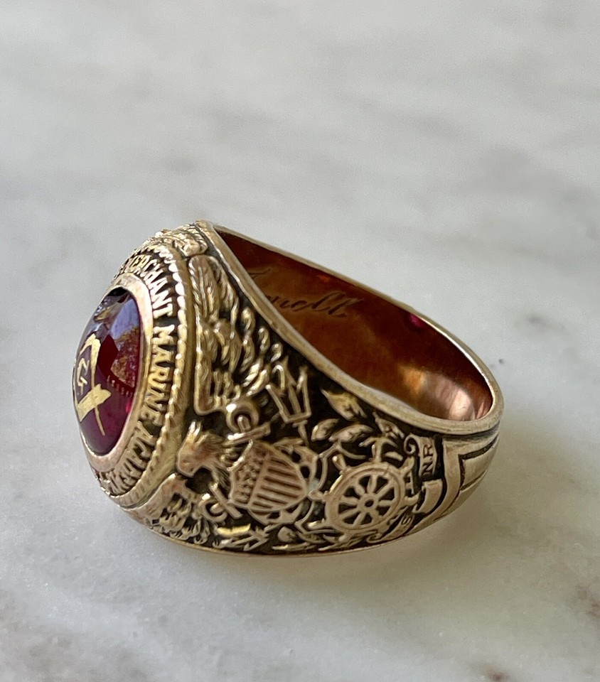 1945 United States Merchant Marine Academy Man 10K Gold Ring - Size 12 ...