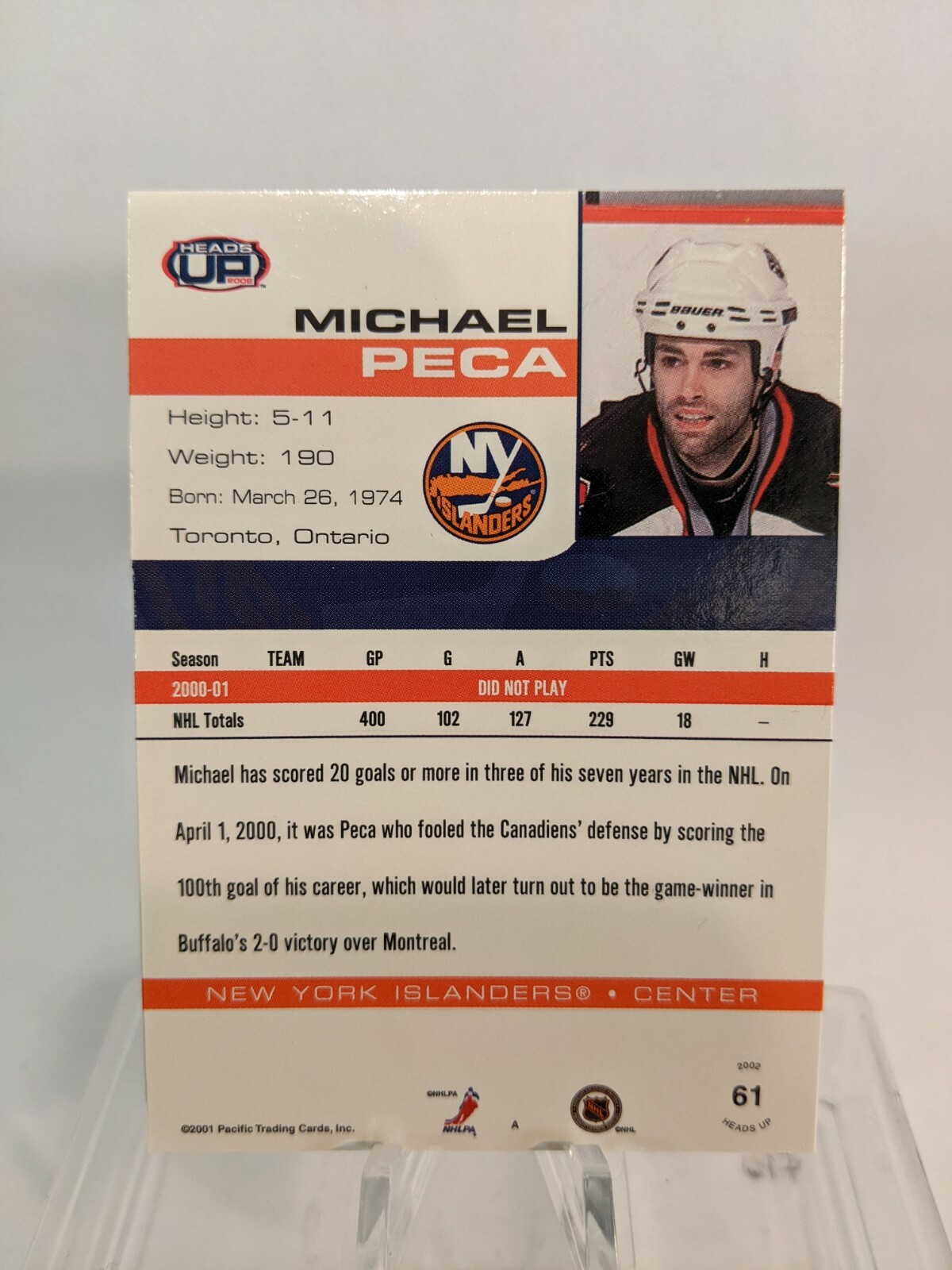 2001-02 Pacific Heads Up - Michael Peca #61 Red /165 for sale online | eBay