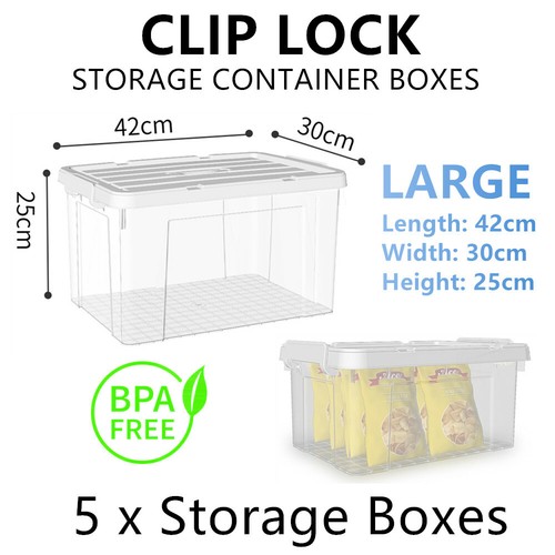 5x Large Clip Lock Storage Boxes Plastic Containers Stackable Toys ...