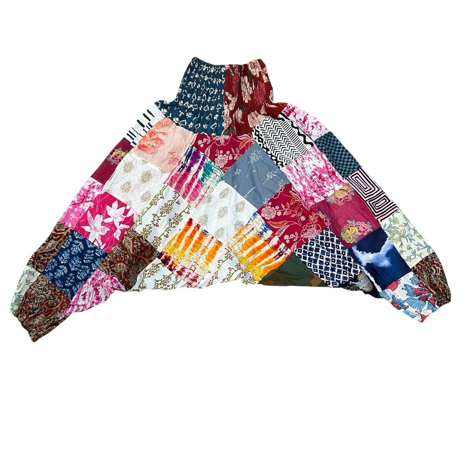 Patchwork Palazzo Aladdin Pants Women's OS Cotton Boho Hippie Bohemian Yoga Boho | eBay