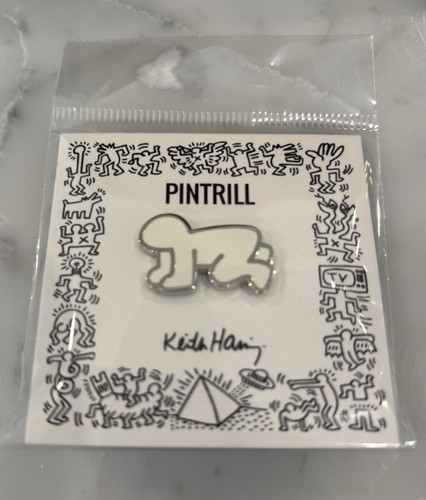 Pintrill Keith Haring Crawling Radiant Baby Pin White With Silver ...