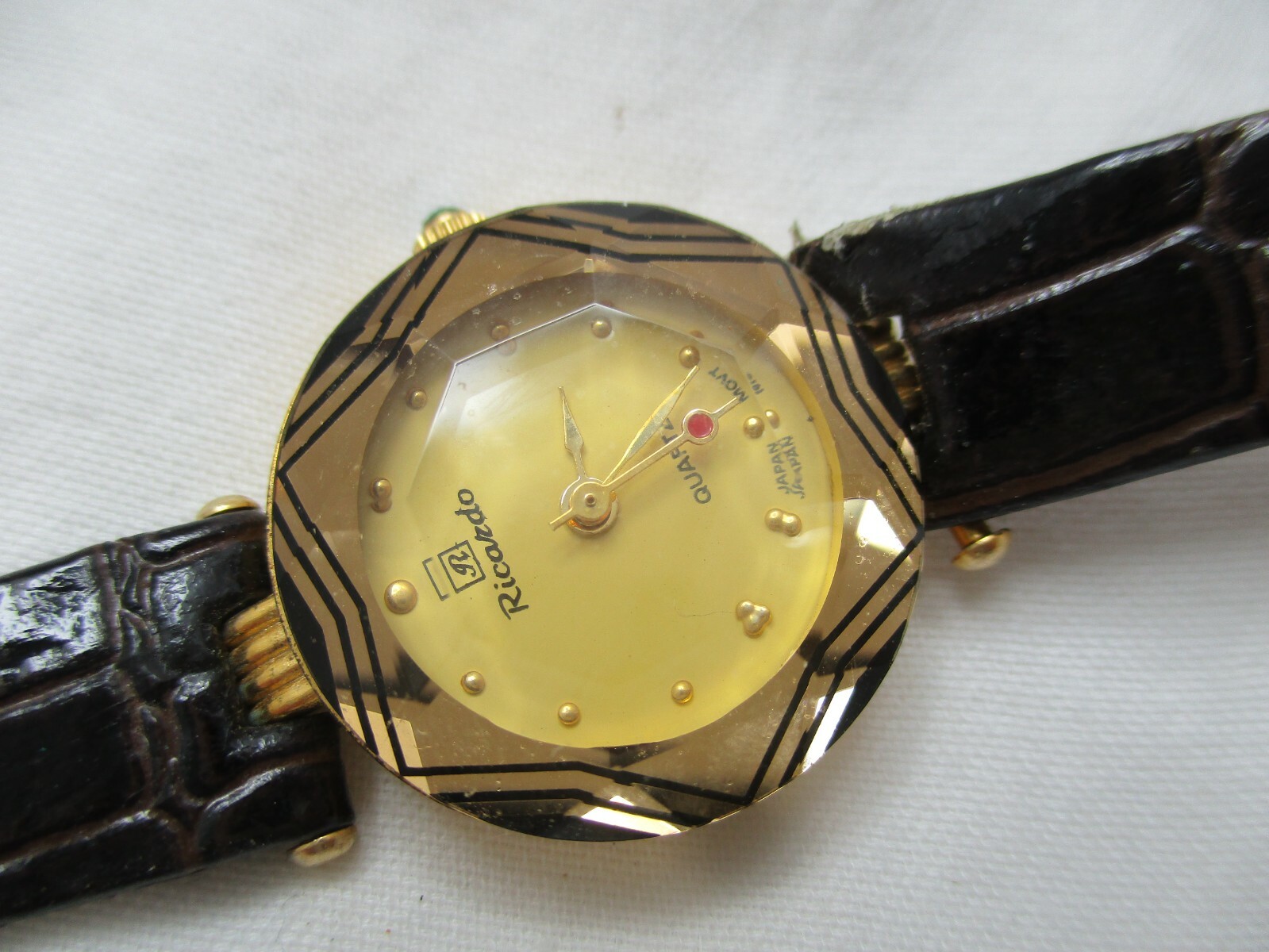 Ricardo Watch Brown Leather Buckle Band Round Gold Tone Face Stylish | eBay