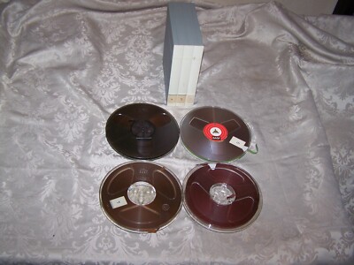 Four Vintage Reel To Reel Tape wheels with unused tape and a 3 slot ...