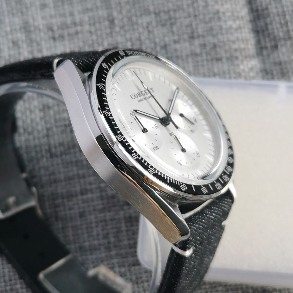 40mm corgeut black blue dial Multi-Function full chronograph quartz ...