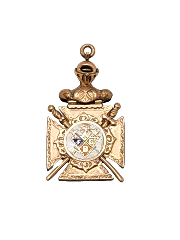 Antique Gold-Filled FCB Knights of Pythias Enamel Crest Helmet Fob ...