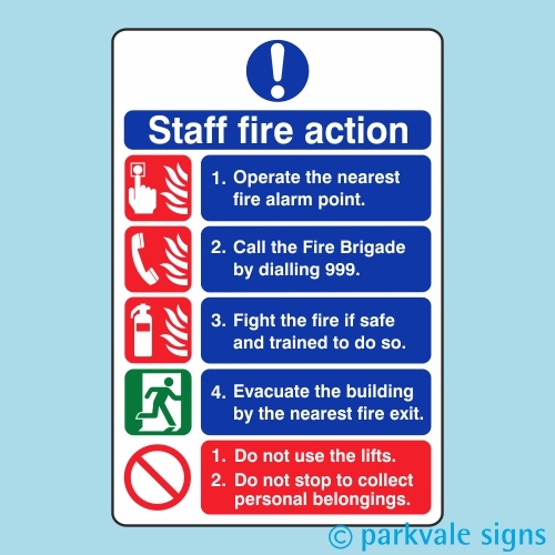 Staff Fire Action Sign (433) | eBay UK