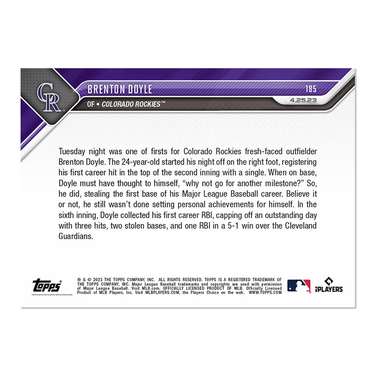 2023 Topps NOW 185 Brenton Doyle 1st Hit, 1st SB 1st RBI 3 Hits- Free ...