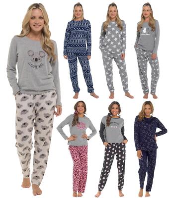Long Jersey Pyjamas Ladies Soft Cotton Animal Print Pyjama Set ...