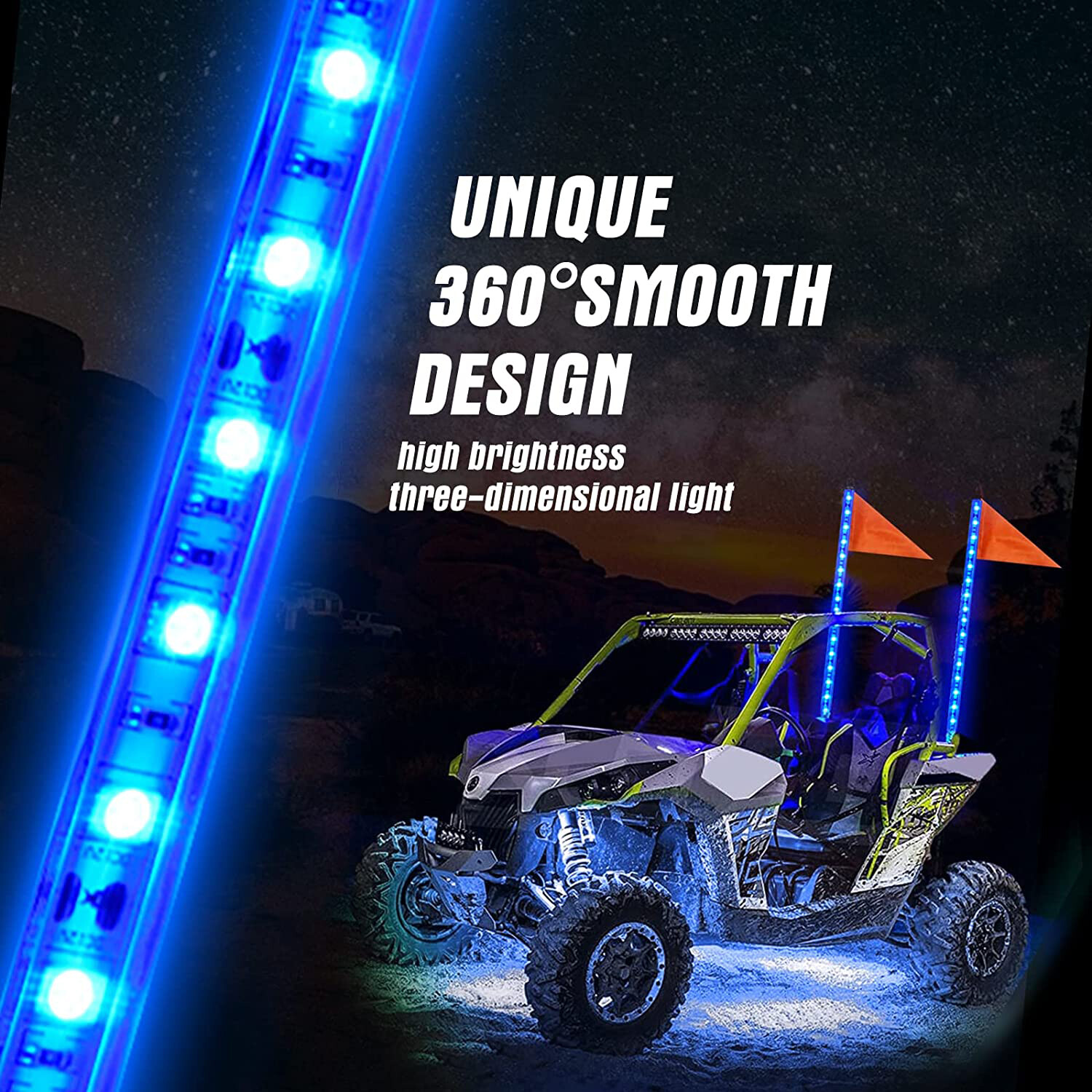 3ft LED Lighted Antenna Whip Flag Pole Blue for Jeep ATV UTV RZR Off ...