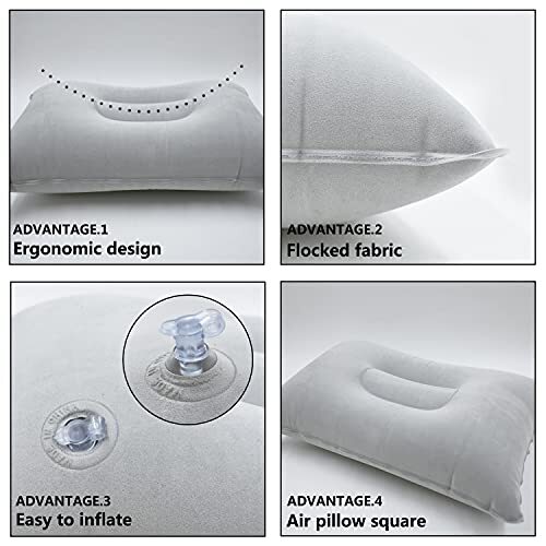 2 Pack Gray Ultralight Inflatable Pillow Small Squared Flocked Fabric ...
