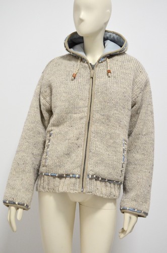 Hand made in Nepal Wool/Fleece Full Zip Heavy Knit Sweater Jacket Women ...