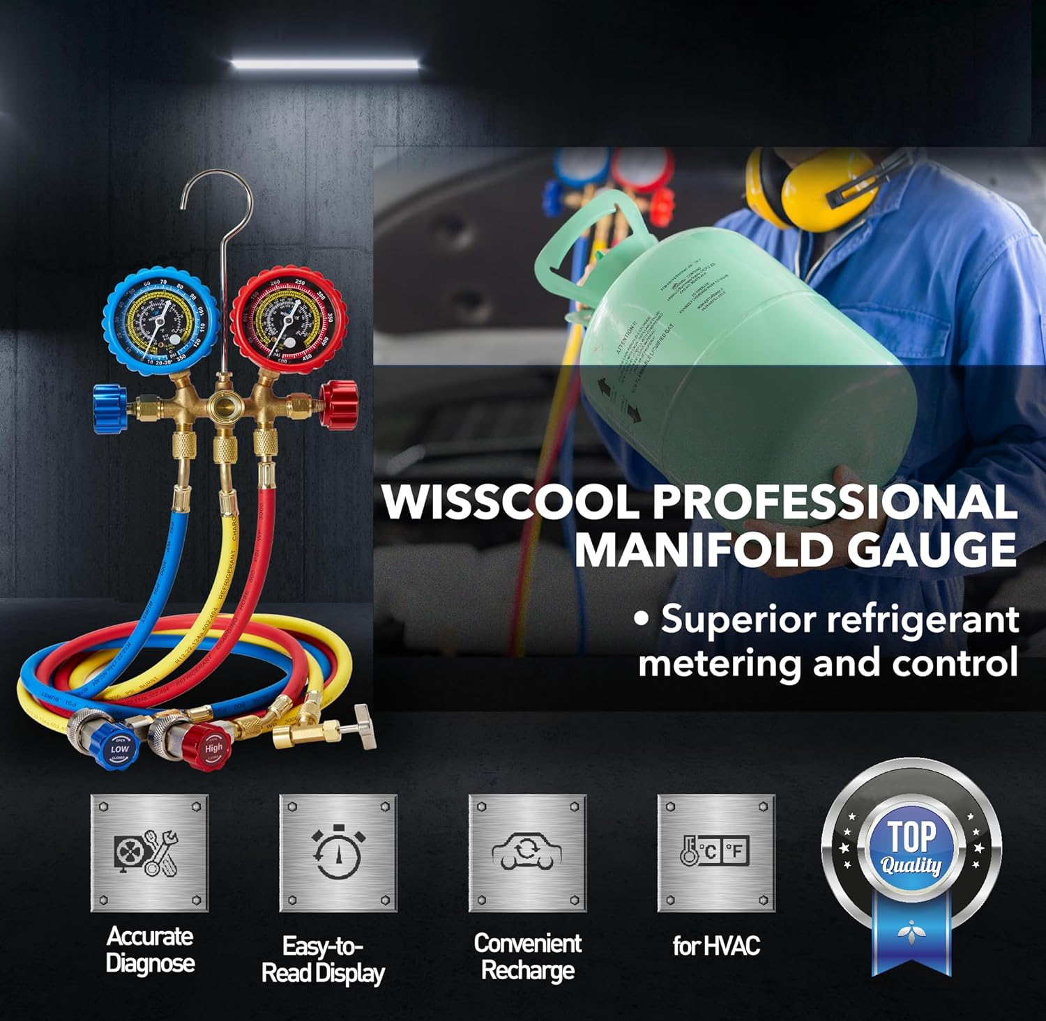 HVAC Kit Manometro Colector Aire Acondicionado Coche Mangueras R134 R22 ...