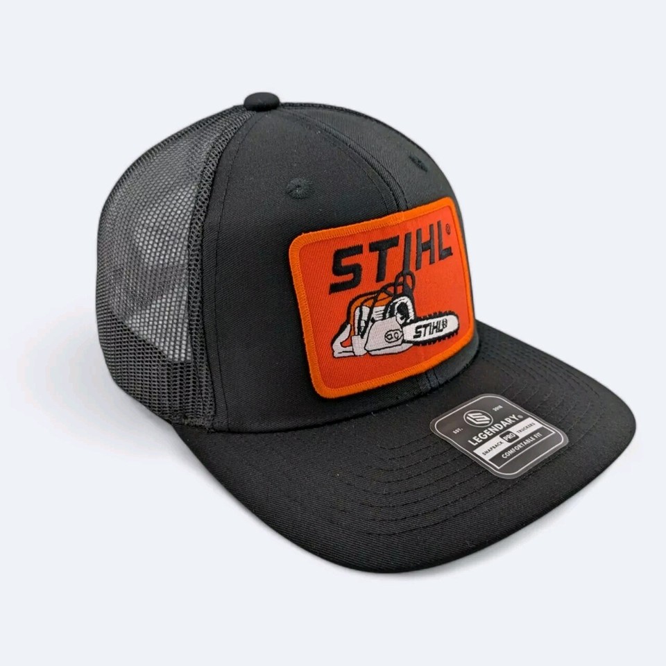Stihl Chainsaw Vintage Patch On Legendary Snapback Trucker Black Hat | eBay