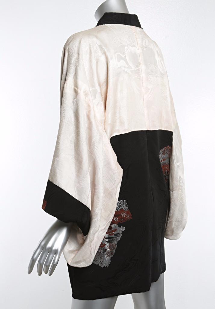 Authentic Ceremonial Japanese Kimono Black Silk Reversible Robe Jacket ...