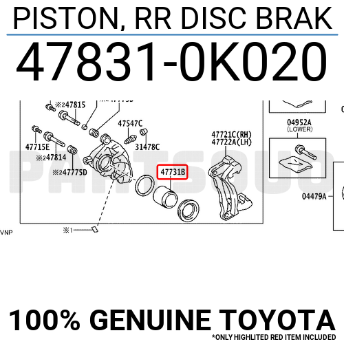 478310K020 Genuine Toyota PISTON, RR DISC BRAK 47831-0K020 | eBay