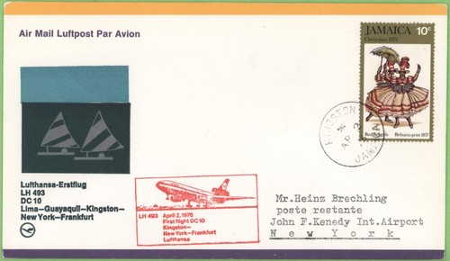Jamaica 1976 Lufthansa LH493 DC 10 First Flight Cover Kingston - New ...
