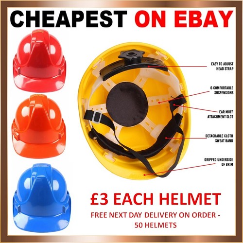 MENS HARD HAT SAFETY HELMET CONSTRUCTION BUILDERS SITE HEAD PROTECTION ...