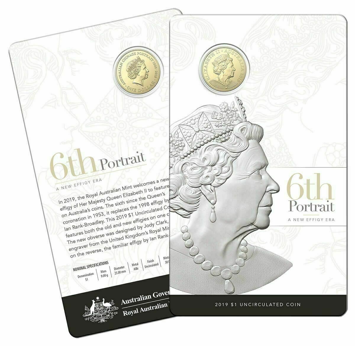 Australia: 2019 $1 QEII NEW 6th & Current Portraits Double-Head Coin in ...