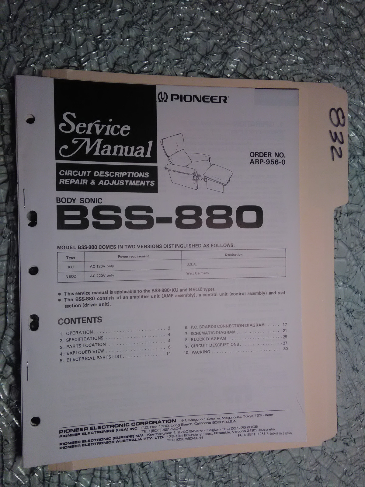 Pioneer BSS-880 service manual original repair book body sonic chair 30 ...