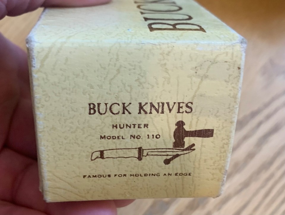 RARE 2 LINE INVERTED ON BACK SIDE OF BLADE BUCK 110 KNIFE USED IN BOX ...