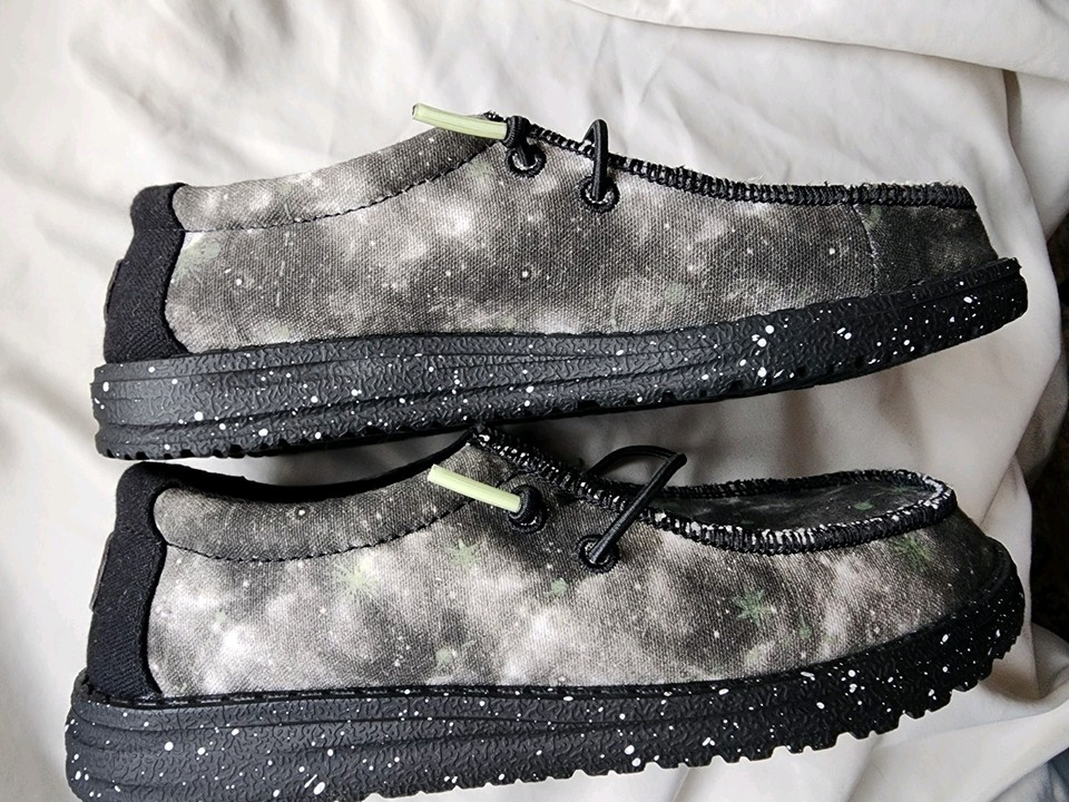 WALLY Youth Galaxy Black Multi Glow HEY DUDE Slip On Shoes US YT2 | eBay