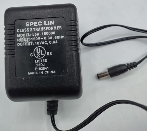 SPEC LIN, CLASS 2, Transformer Power Supply 120V-0.3A,60Hz 18VAC,0.8A ...