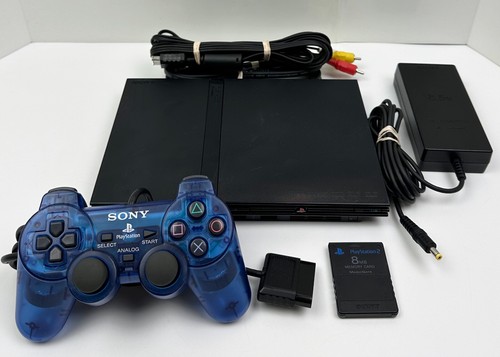 Sony PlayStation 2 PS2 Slim Console w/ Clear Blue Controller & Memory ...