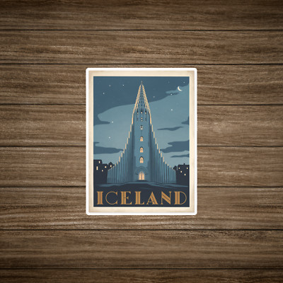 Vintage Travel sticker-Inspired Iceland Church at Night Sticker #3158 ...