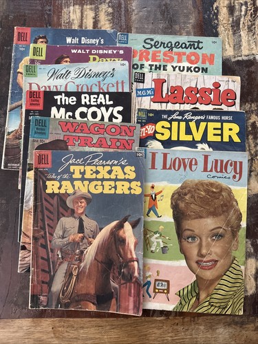 Lot of 10 Golden Age Dell Four Color Comics Lassie Lucy Davy Crockett ...