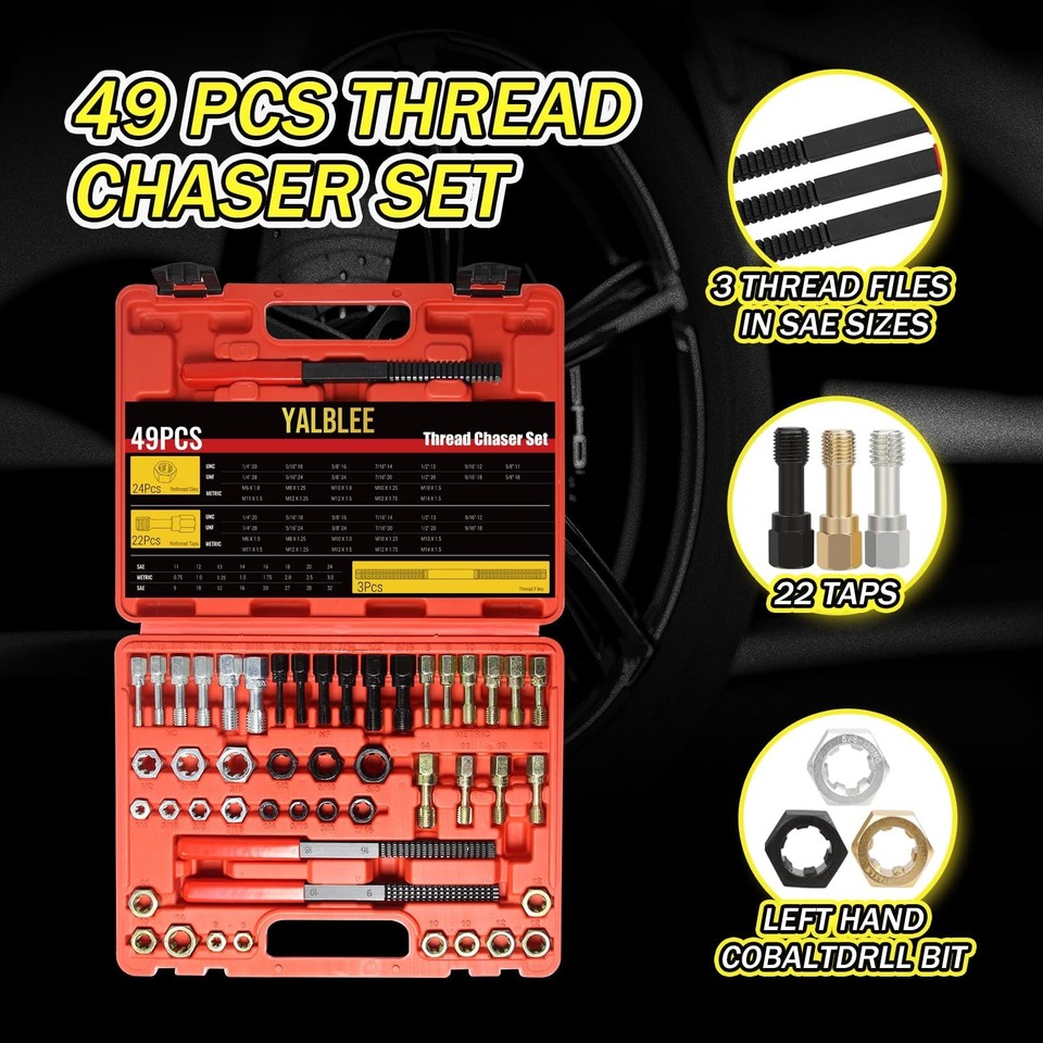 49 PCS Thread Chaser Set Thread Repair Kit Tool Set, UNC UNF & Metric ...