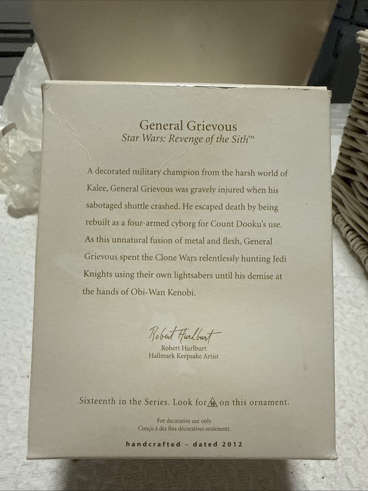 2012 Hallmark Keepsake Ornament Star Wars General Grievous Revenge of ...