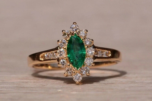 14K Yellow Gold Plated 3Ct Marquise Lab-Created Emerald Engagement ...