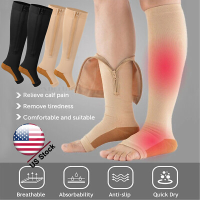 Copper Zipper Compression Socks Leg Support Stockings Zip Up Men Women ...