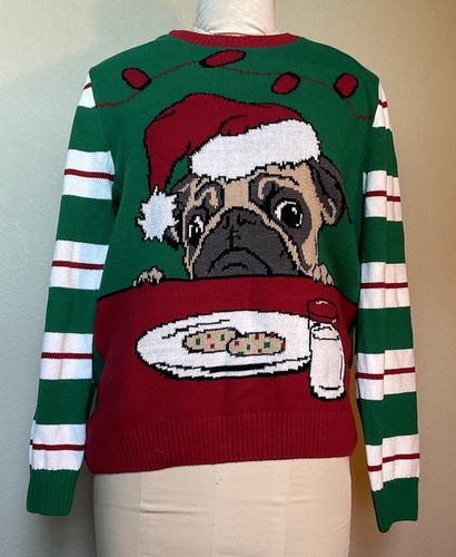 Unisex Ugly Christmas Sweater XL Pug With Cookies And Milk Knit Party ...