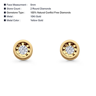 Diamond Miracle Bezel Set Stud Earring Solid 10k Gold Hip Hop Stud ...