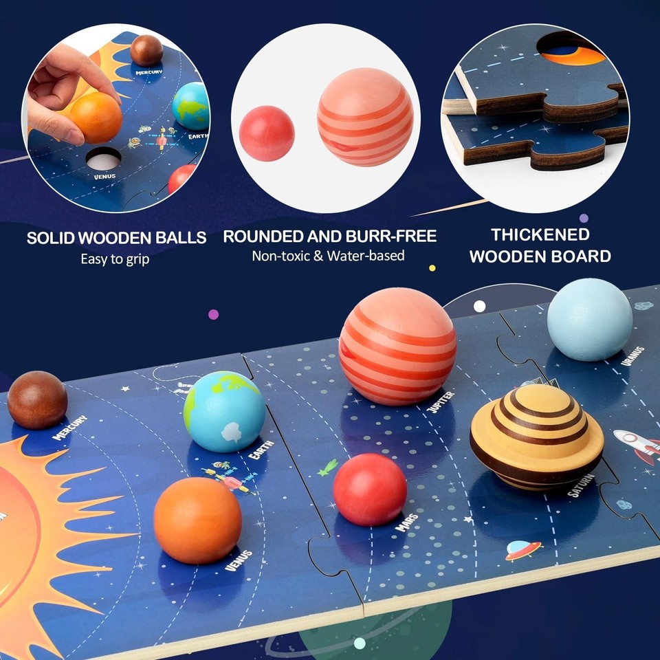 Wooden Solar System Model Board, Montessori Toys Planets Puzzle Science ...