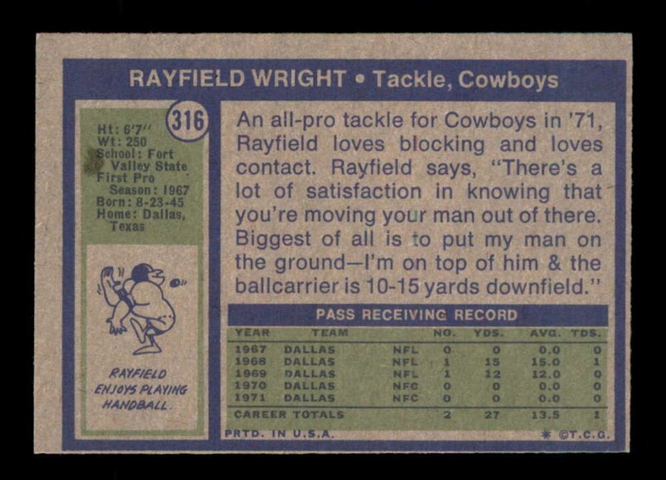 1972 Topps #316 Rayfield Wright RC EXMT X3678018 | eBay