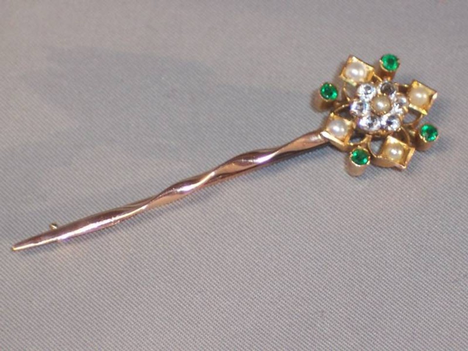 ANTIQUE GOLD HALLEY'S COMET PIN TWISTED TAIL CIRCA 1835 W/ EMERALDS ...